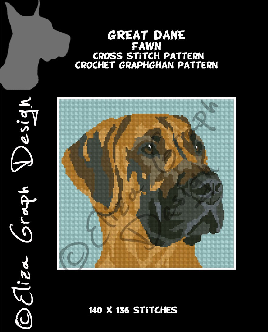 Great Dane CROSS STITCH Pattern CROCHET Graphghan Blanket - Etsy