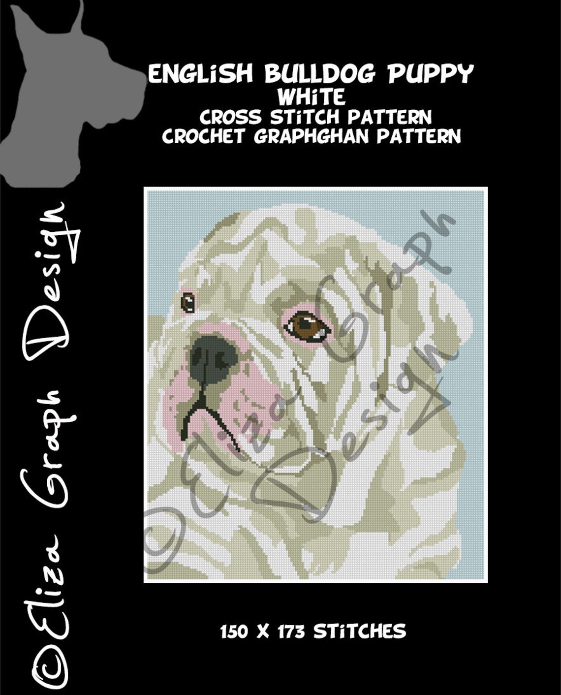 English Bulldog Puppy CROSS STITCH Pattern CROCHET Graphghan | Etsy