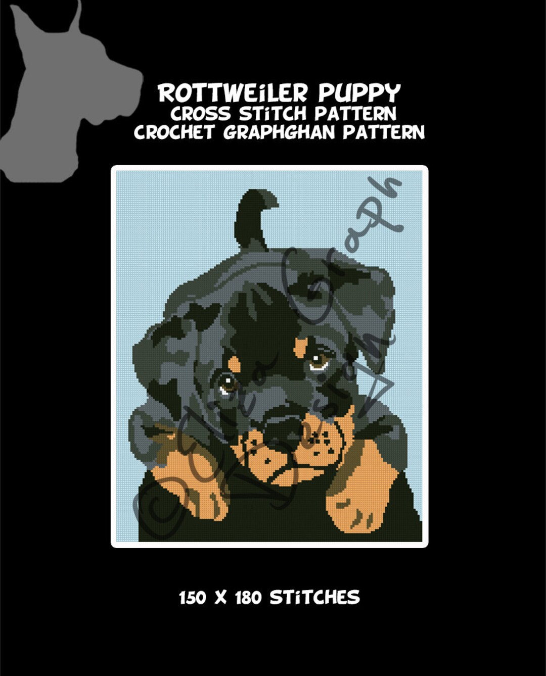 Rottweiler Puppy CROSS STITCH Pattern, CROCHET Graphghan Blanket ...