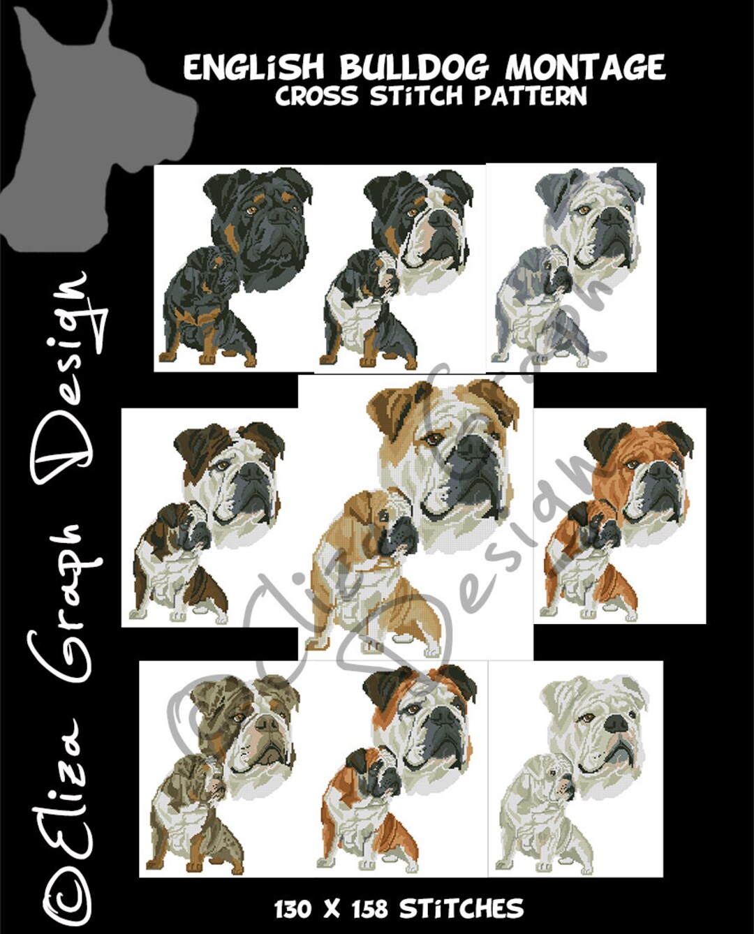 English Bulldog CROSS STITCH Pattern, Boxer Dog Counted Cross Stitch ...
