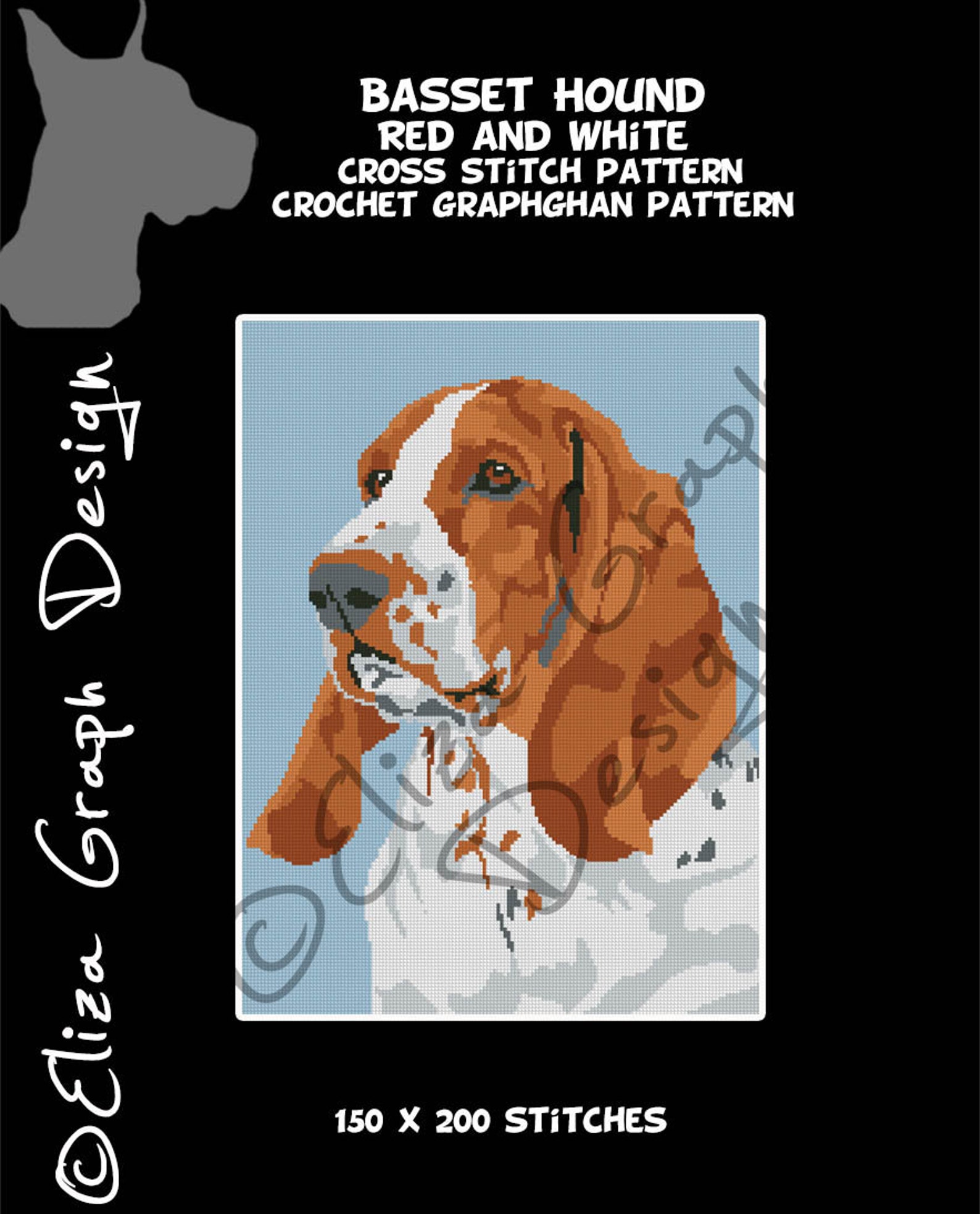 Basset Hound CROSS STITCH Pattern CROCHET Graphghan Blanket - Etsy