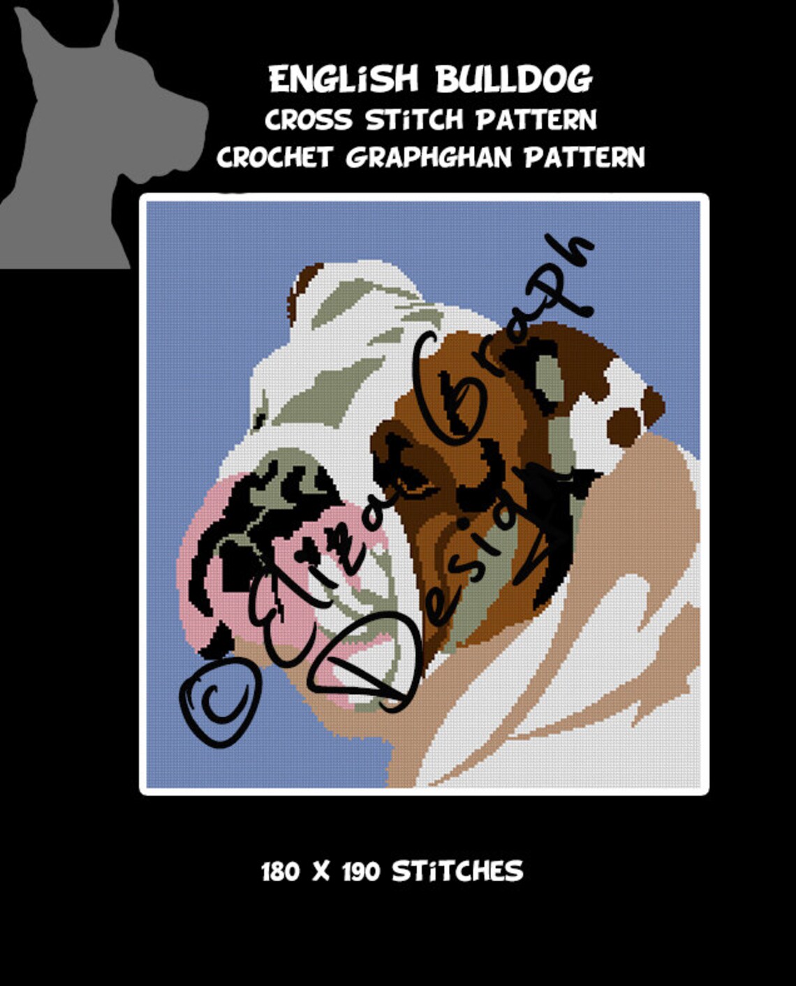 English Bulldog CROSS STITCH Pattern CROCHET Graphghan - Etsy