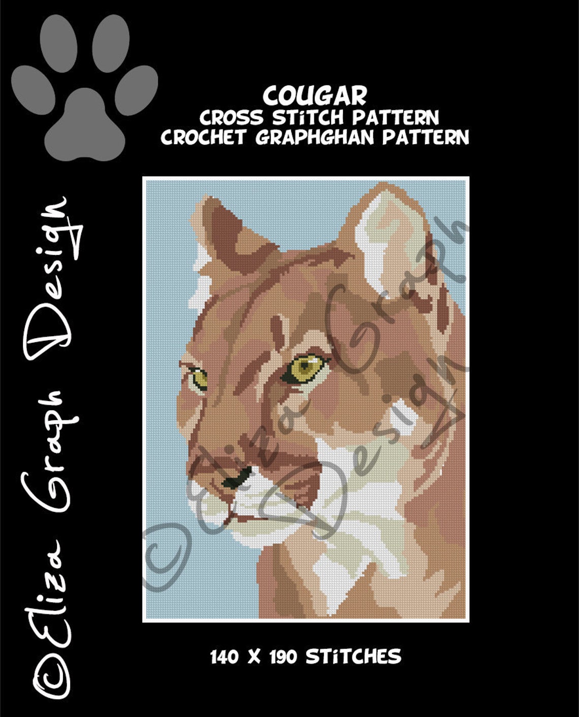 Wild Cat Series Cougar CROSS STITCH Pattern, CROCHET Graphghan Blanket ...