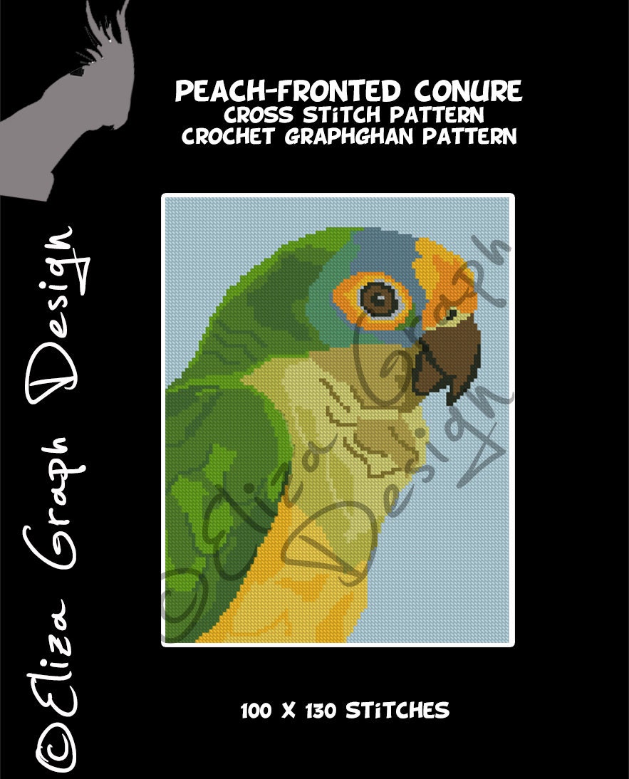 Peach-fronted Parakeet CROSS STITCH Pattern, Orange Fronted Conure ...