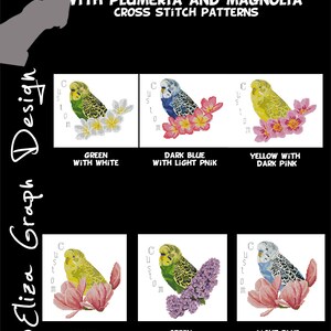 Custom Budgie Parrots Cross Stitch Pattern, With Chooseable Flowers and ...