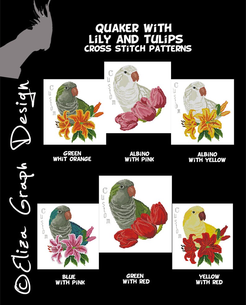 Custom Quaker Parrot Cross Stitch Pattern, With Chooseable Flowers and ...