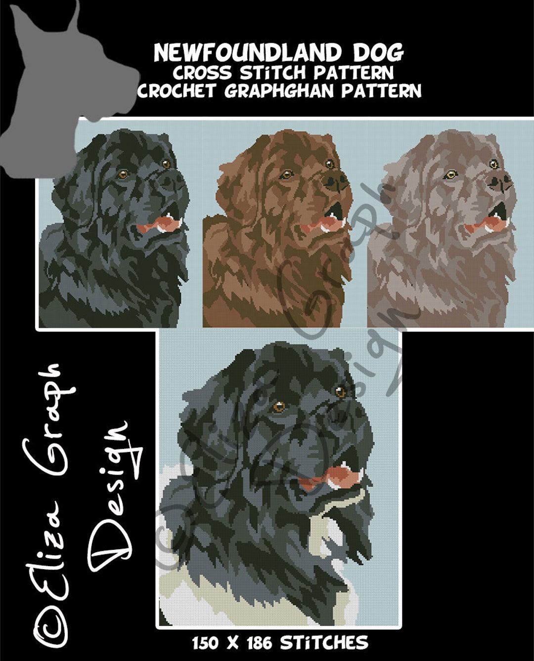 Newfoundland Dog CROSS STITCH Pattern, CROCHET Graphghan Blanket ...