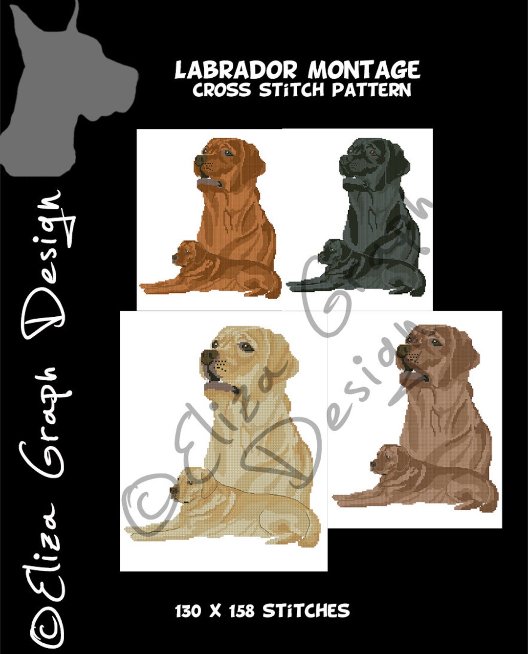 Labrador CROSS STITCH Pattern, Labrador Retriever Dog Counted Montage ...