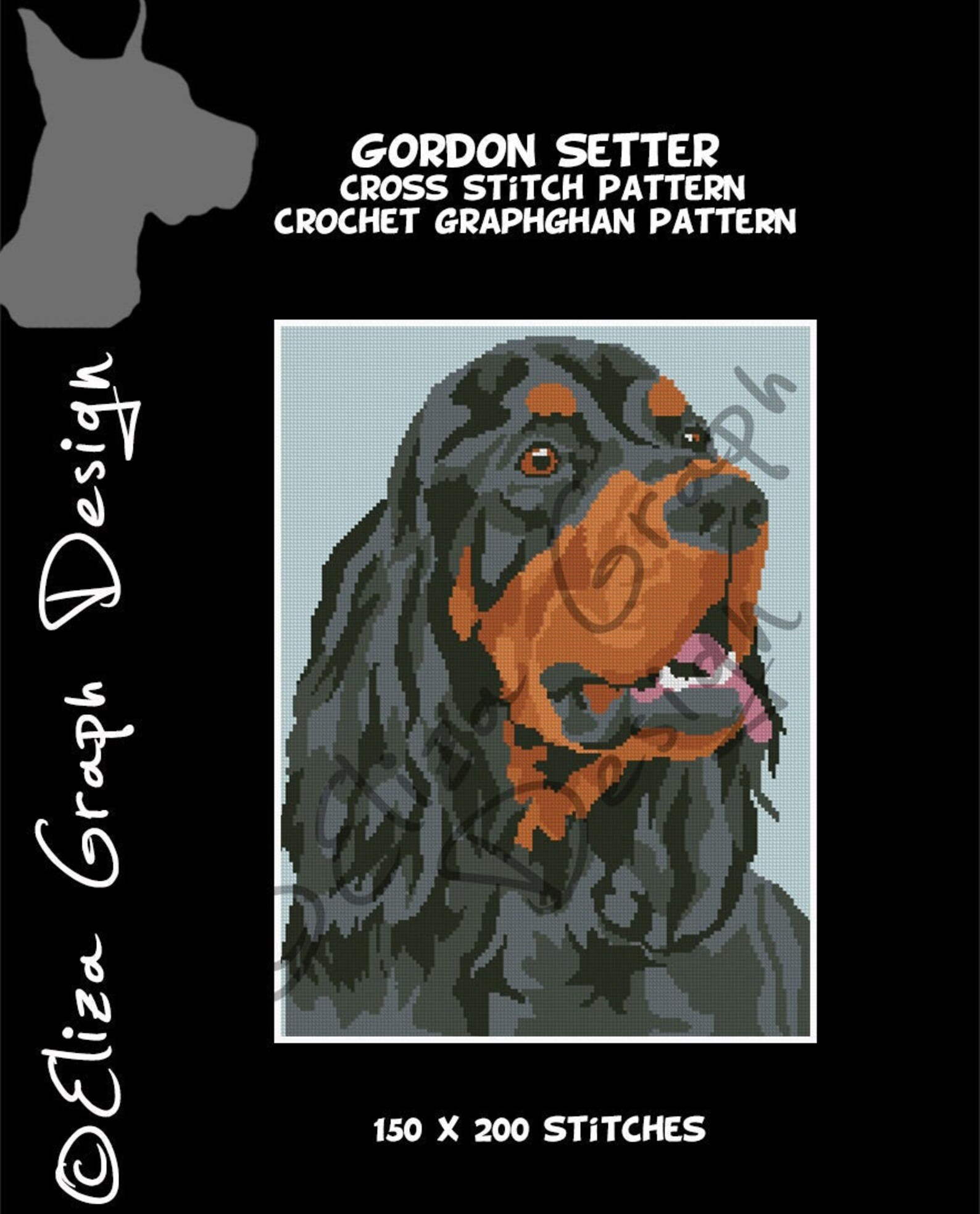 Gordon Setter CROSS STITCH Pattern, CROCHET Graphghan Blanket Pattern ...