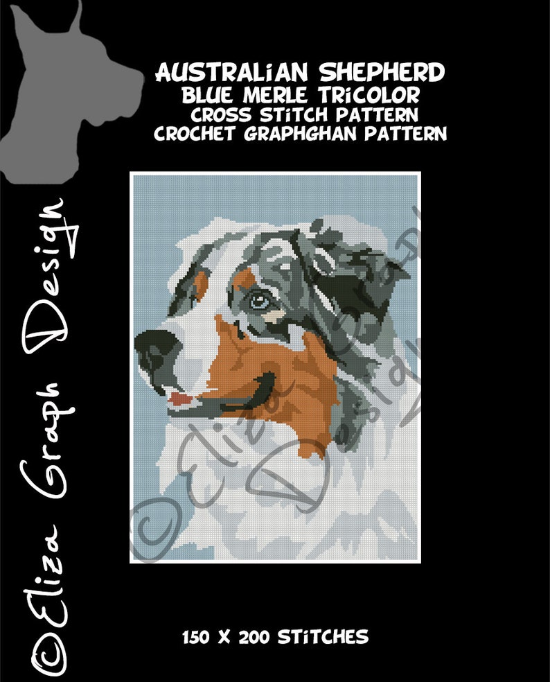 Australian Shepherd CROSS STITCH Pattern CROCHET Graphghan - Etsy