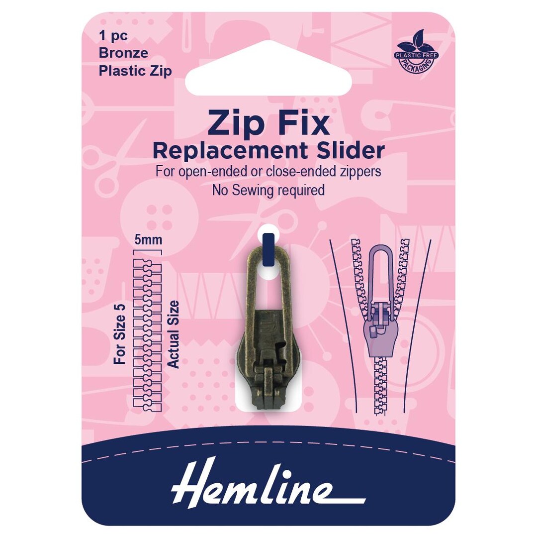 Hemline Zip Fix Sliders for Plastic Tooth Black Bronze Nickel Open ...