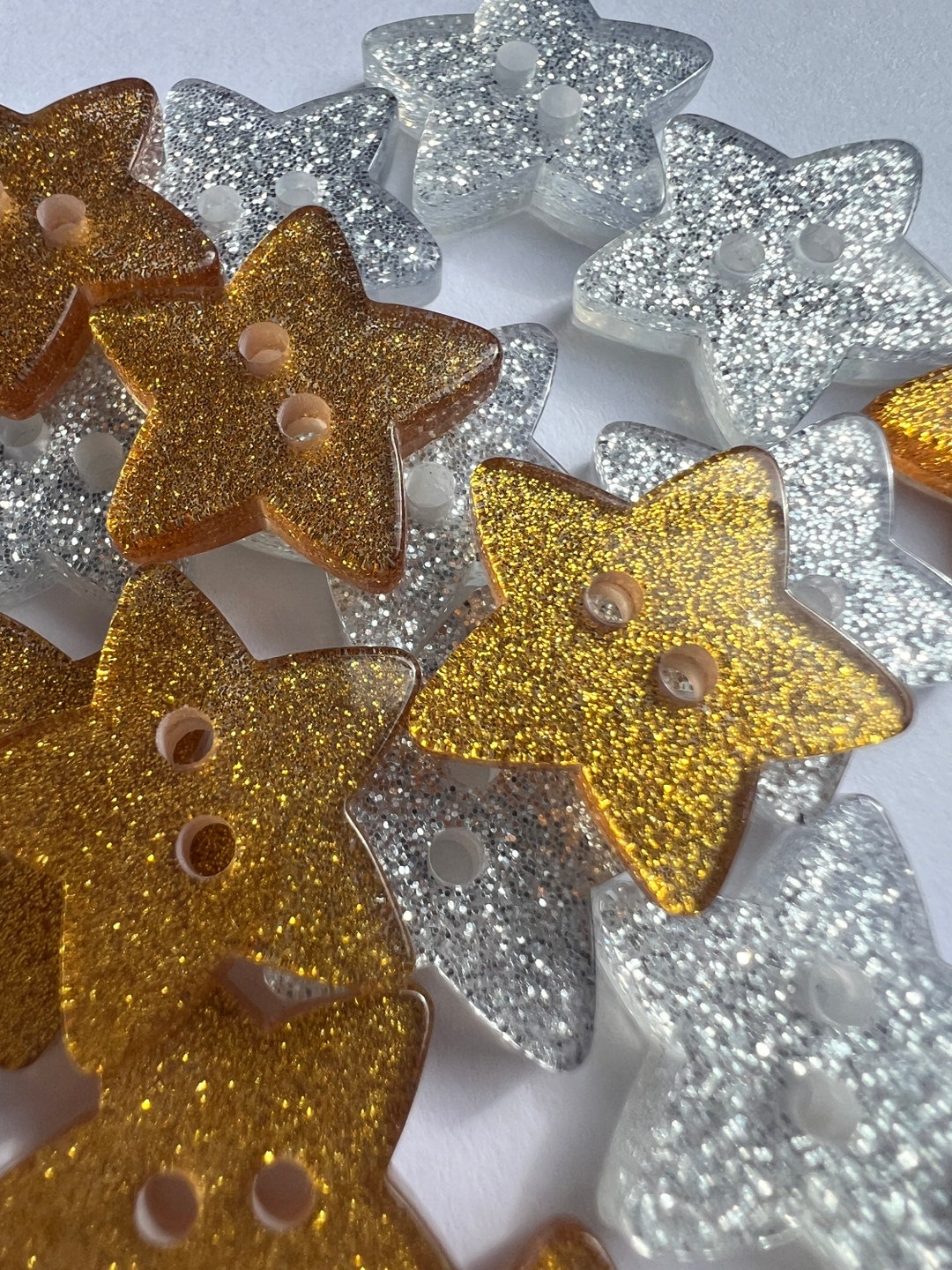 Sparkling Star Buttons Clear Plastic Silver Glitter Christmas Buttons ...