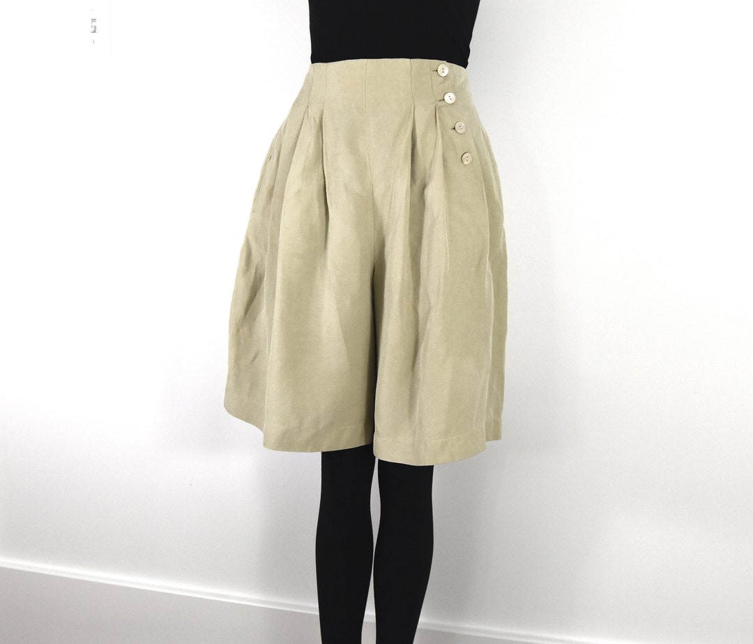 High Waist Pleated Linen Culottes | Raised Waist Split Skirt, Skort ...