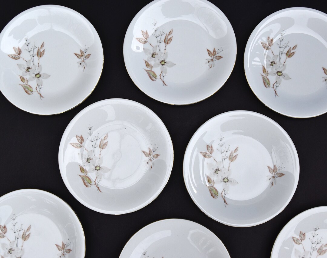 Four Gold Edged Salad Plates | Hertel Jacob | Brown Leaf and Floral ...