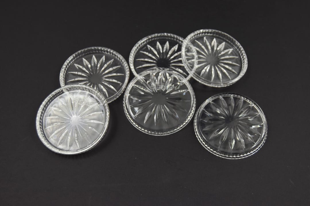6 Cut or Pressed Glass Coasters Starburst Design Mid Century, Shallow ...