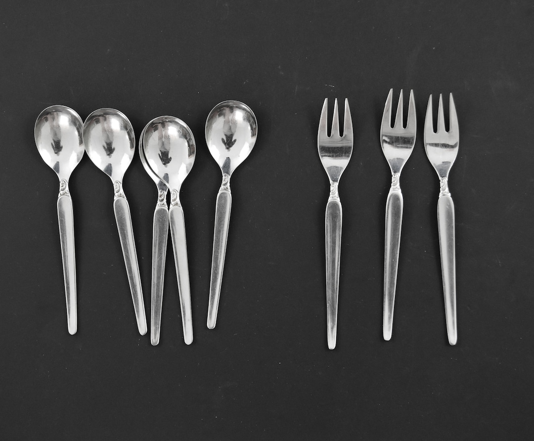 5 Rocroni Demitasse Spoons + 3 Prong Cocktail Forks | Tea Cappuccino Espresso, Salad Fish ...