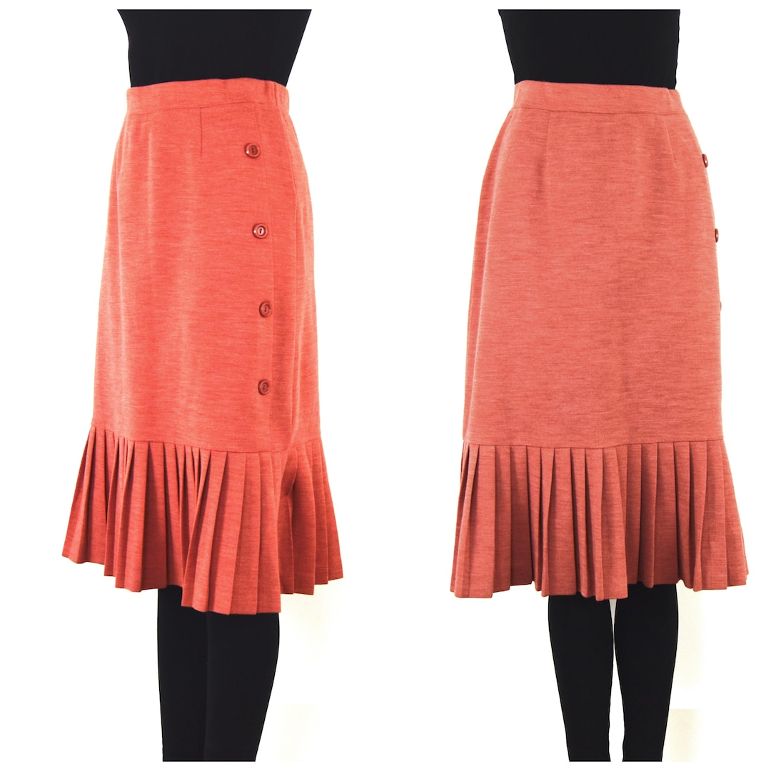 50s 60s Pleated Secretary Skirt | Jersey, Elastic Waist, Below Knee ...