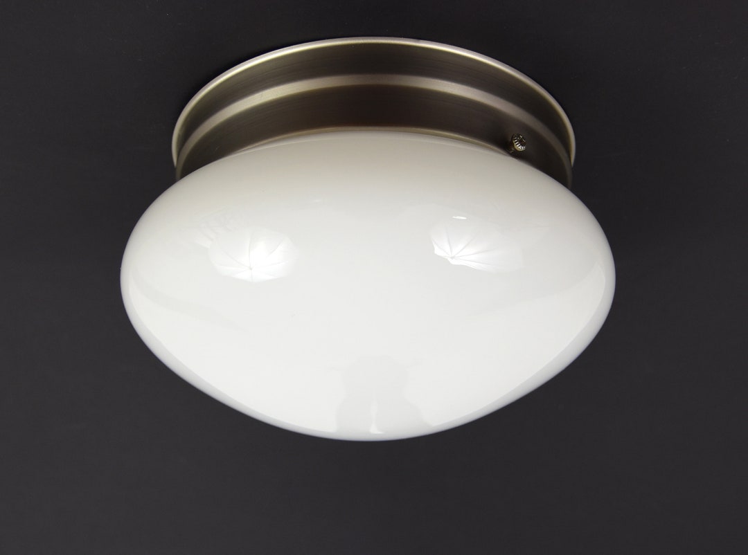 Vintage 7.75" D Mushroom Ceiling Fixture + Nickel Fitting | Flush Mount ...