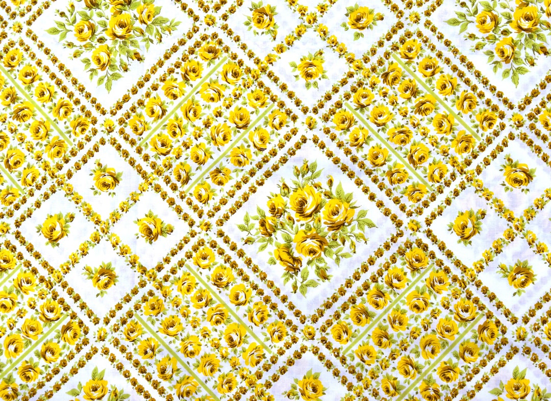 Vintage NEW Twin Flat | Yellow Roses on White | Cotton Polyester ...