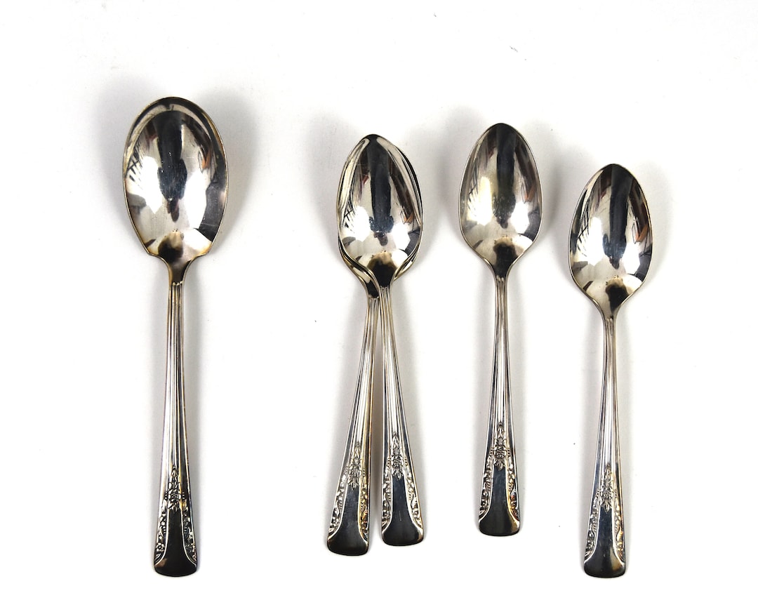 4 Camelia Demitasse Spoons + Sugar Spoon | Silver Plate, Ornate Floral ...