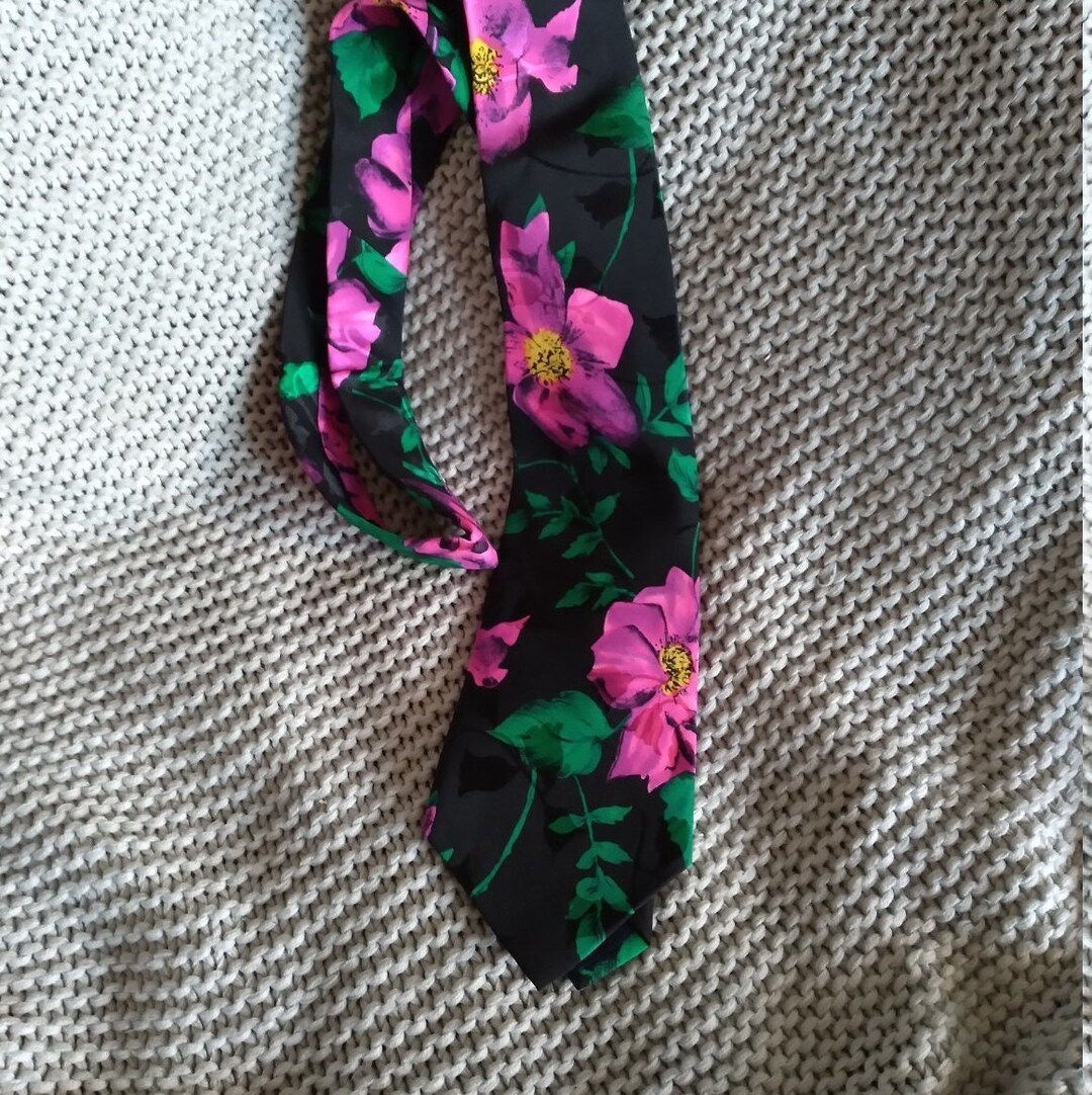 Vintage Neon Floral Print Necktie Originals by Roni B 100% Silk - Etsy