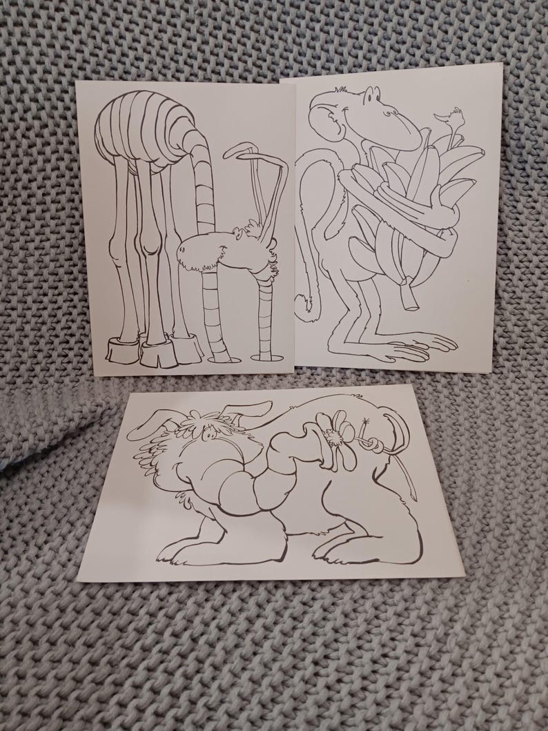 Vintage Kids Animal Design Coloring Cards Set by Currant - Etsy