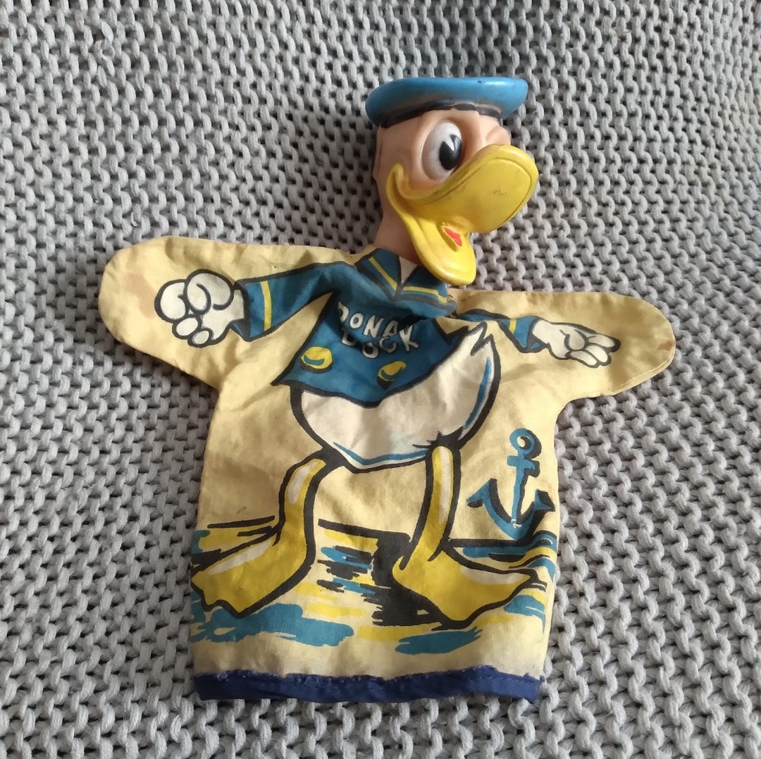Vintage 1960's Walt Disney's Donald Duck Cloth Hand Puppet With Plastic ...