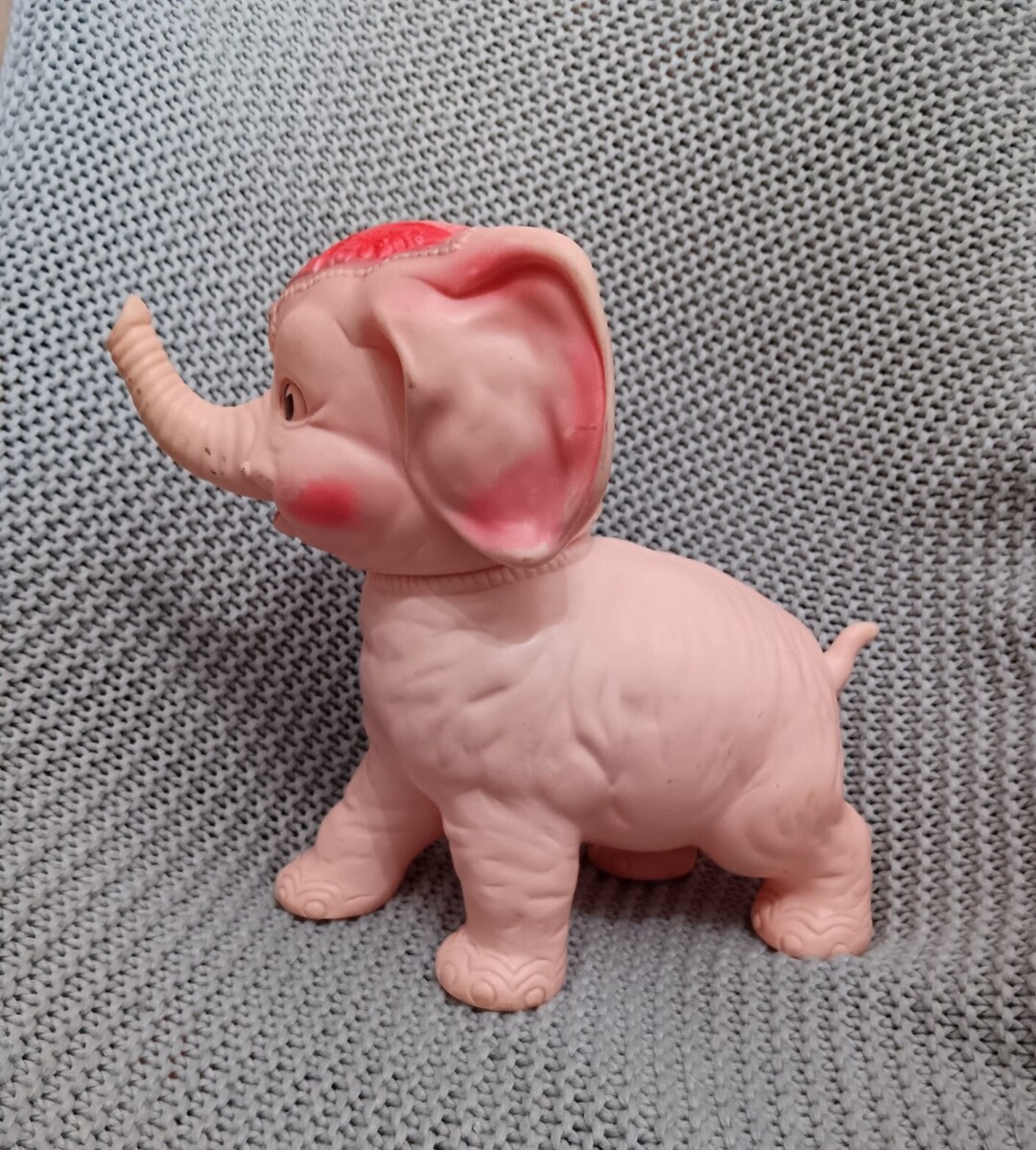 Unique Vintage Large Rubber Pink Elephant Squeaky Toy With Roller Feet ...