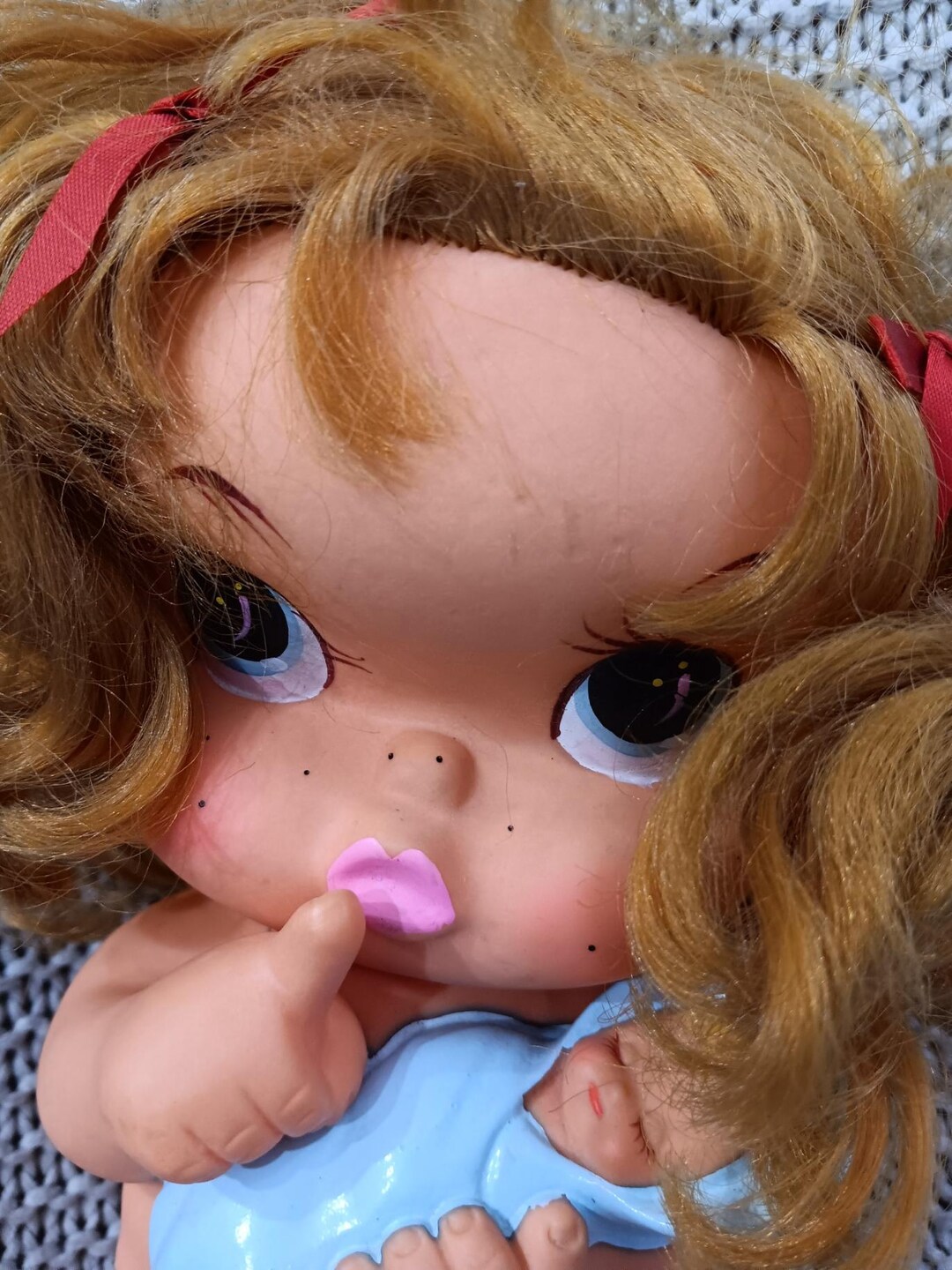 Vintage 1970's 10" Japanese Sekiguchi Big Eyes Redheaded Girl Shushing ...