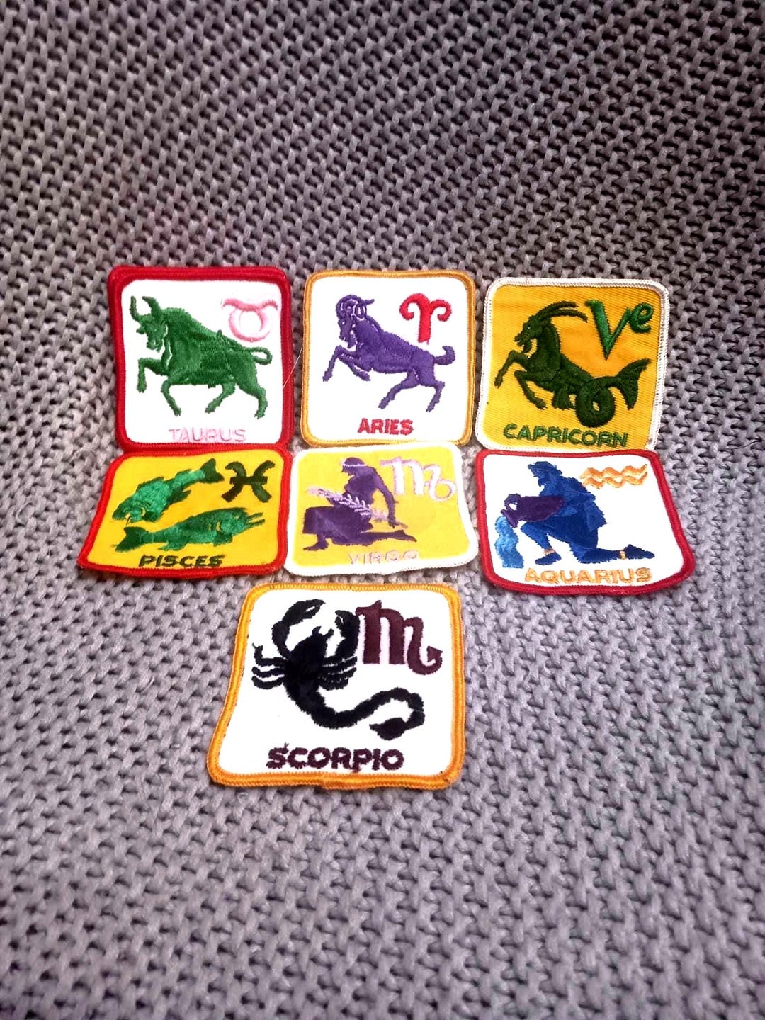 YOUR CHOICE Vintage 1970's 3" Square Zodiac/horoscope Embroidered ...