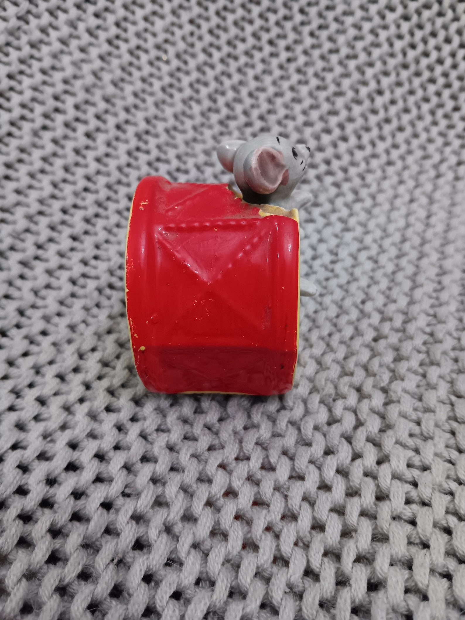 Unique Vintage Chalkware Gray Mouse Living Inside a Colorful Drum ...