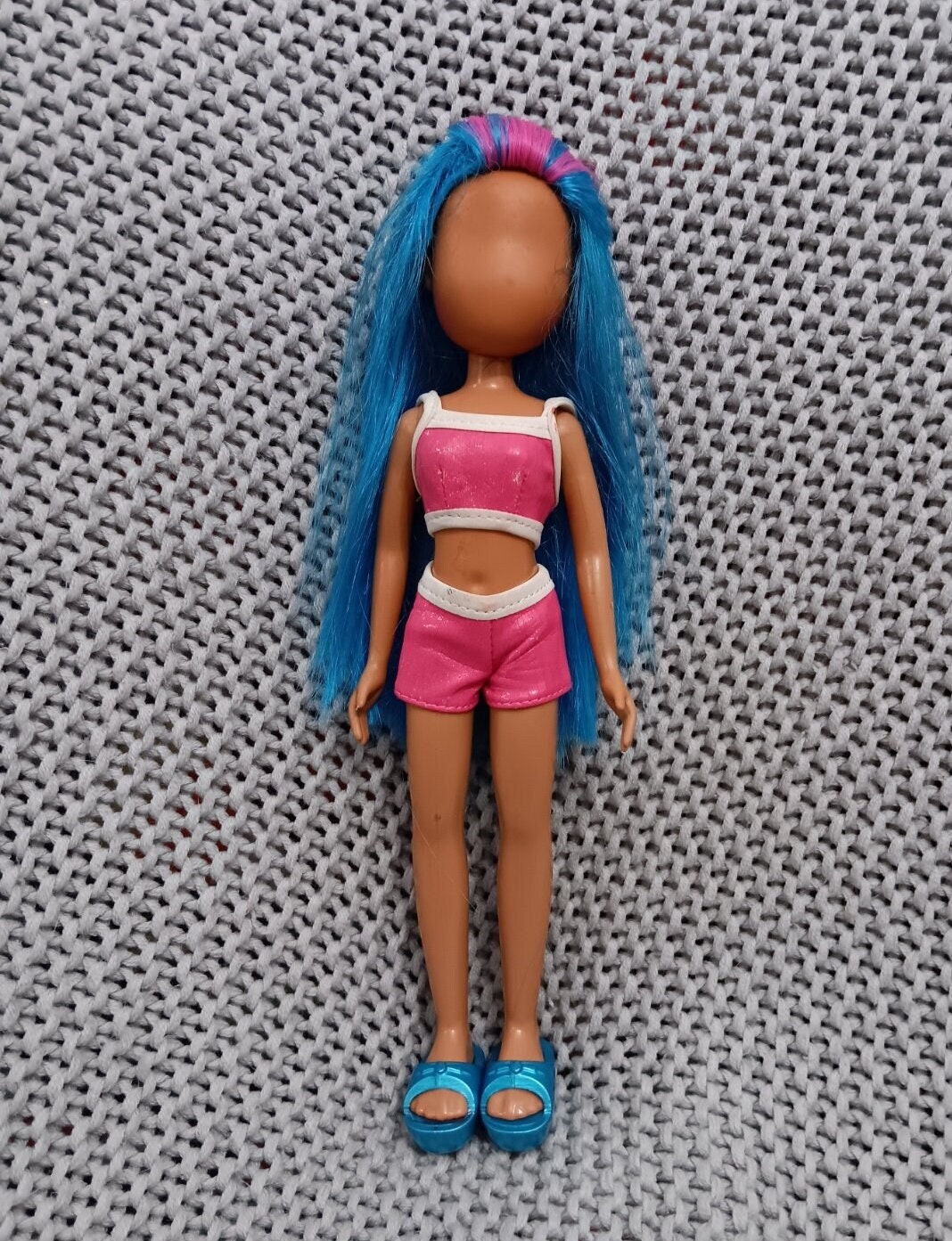 What s Her Face Doll With Pink Summer Short Set Sandals and a Turquoise and Pink Wig C. 2000 Mattel Etsy