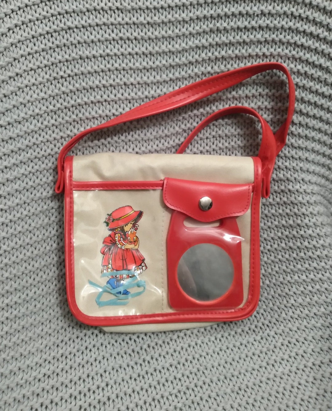 Vintage 1970's Children's Hollie Hobby Clone Cream and Red Purse With ...