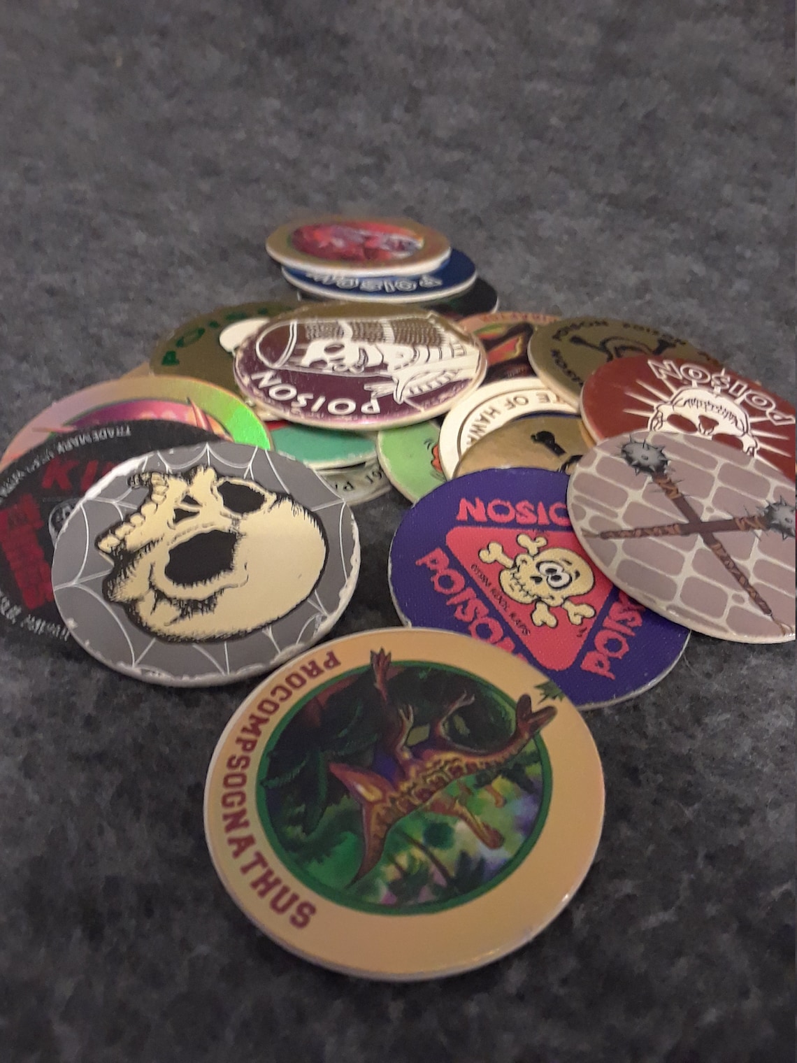 Set of 16 assorted pogs red holder and holographic slammer | Etsy