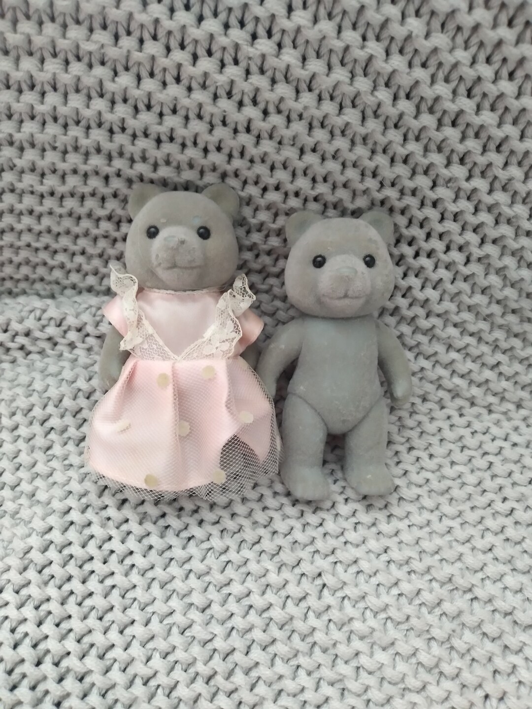 Pair of Vintage Sylvanian Family Gray Sweetheart Bears Wedding Couple ...
