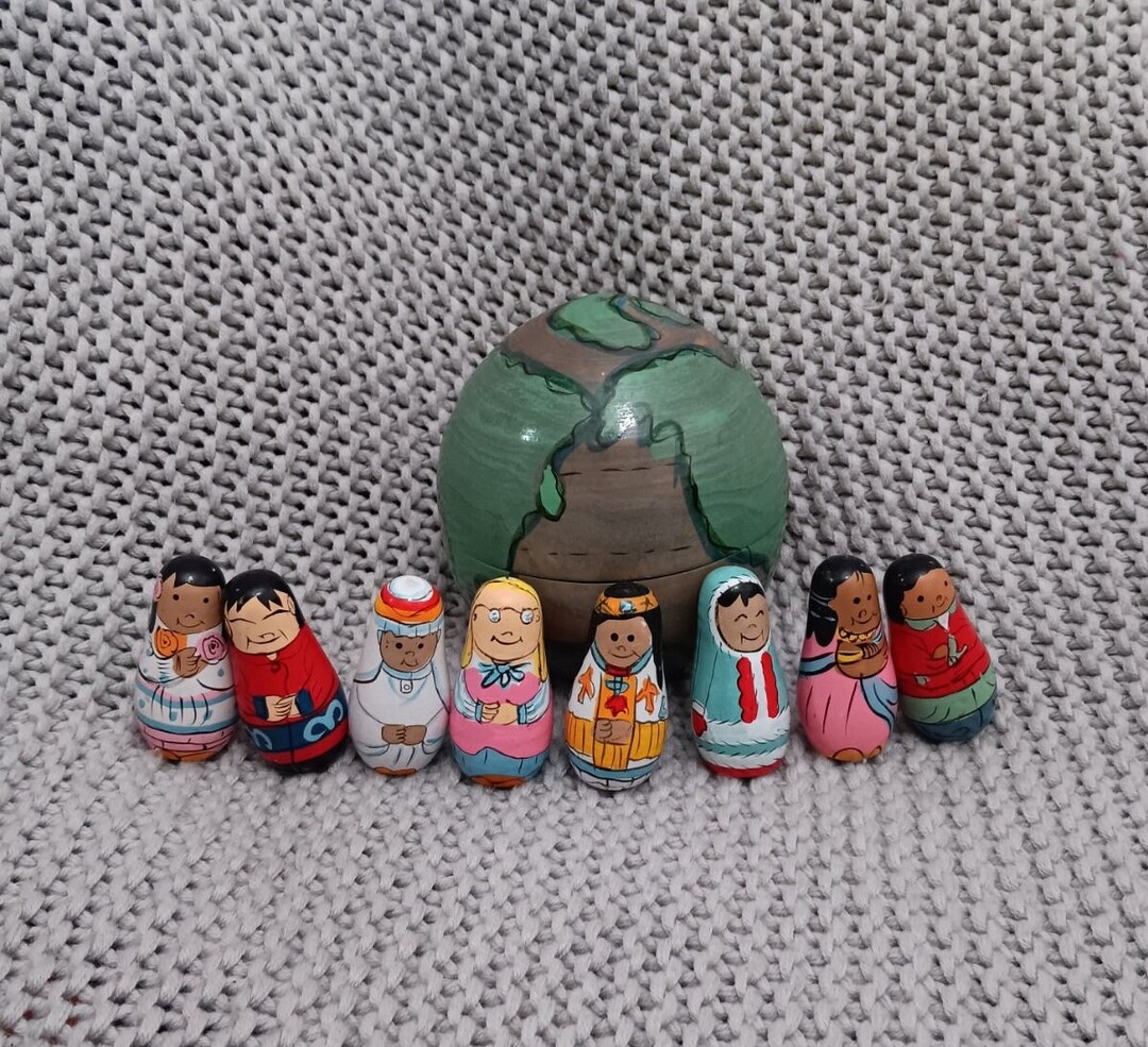 Vintage Matryoshka Russian Nesting Dolls Handmade Wood World Globe With ...