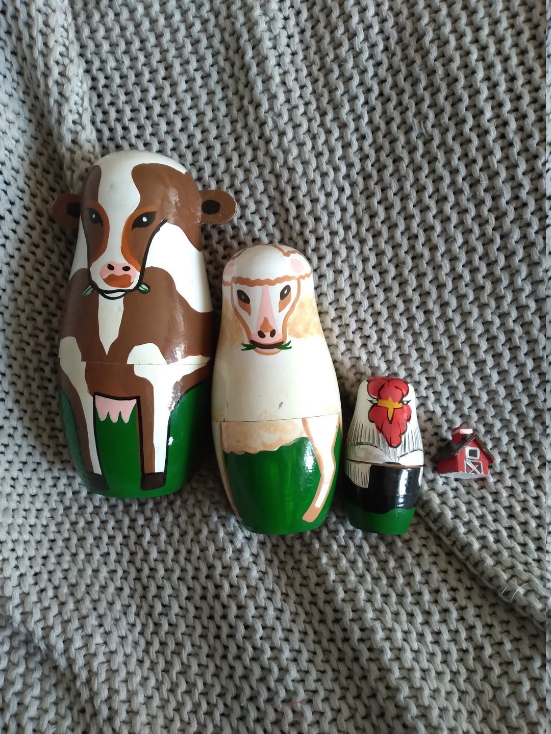 Primitive Farmhouse Wooden Nesting Dolls: Hand-painted Cow, Sheep ...