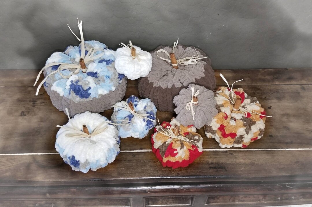 Farmhouse Pumpkins, Fall Decor, Crochet Knit Pumpkins, Soft Yarn ...