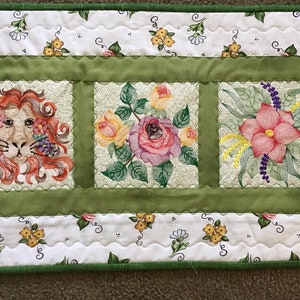 Spring Flowers With Lion, Quilted Table Runner - Etsy
