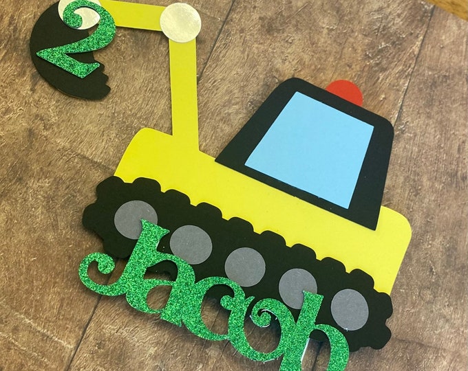 Construction Cake Topper Any Age Dump Truck, Digger, Yellow, Black ...