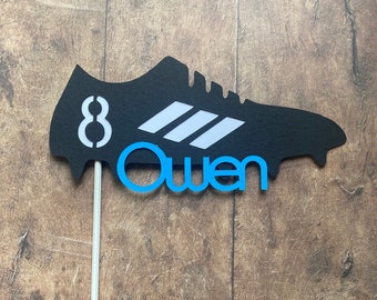 Personalised Acrylic Football & Boot on Grass Pitch Birthday Cake ...