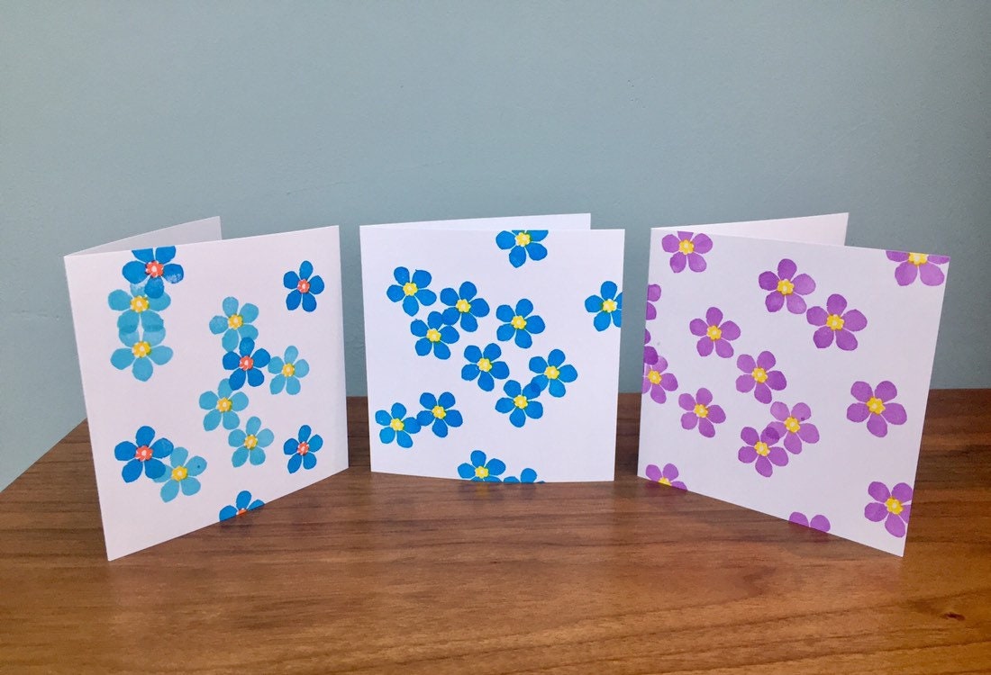 Forget Me Knot Flower Notelet Cards pack of 3 Linocut Cards | Etsy UK
