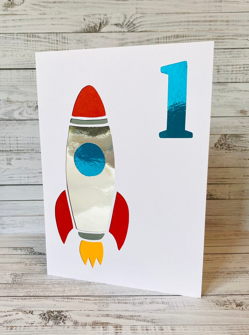 Space Rocket Birthday Card With Age On Front For Child's | Etsy