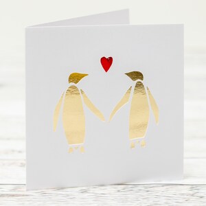 Personalised Silver Penguin Couple With Red Love Heart Papercut Card ...