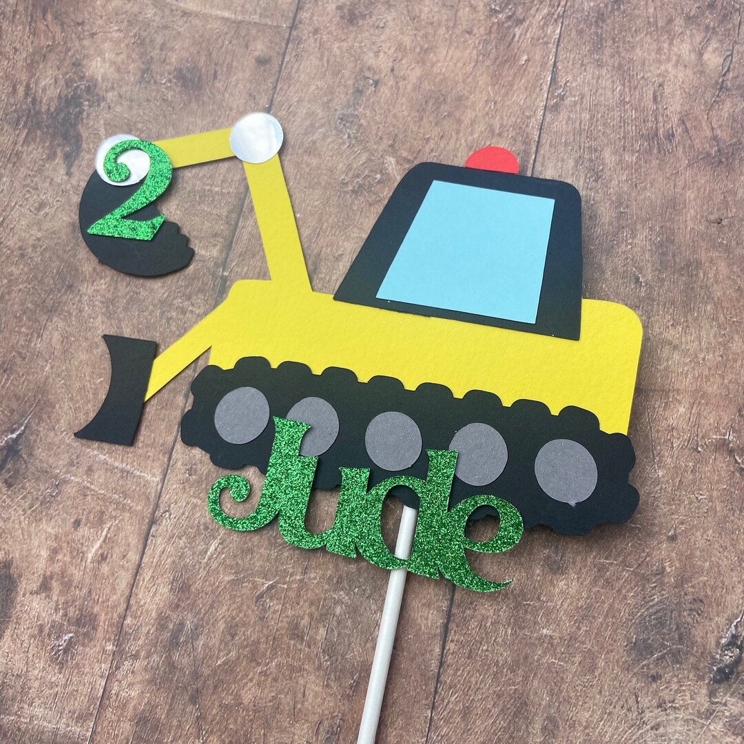 Personalized Glitter Excavator Cake Topper | Construction Birthday ...