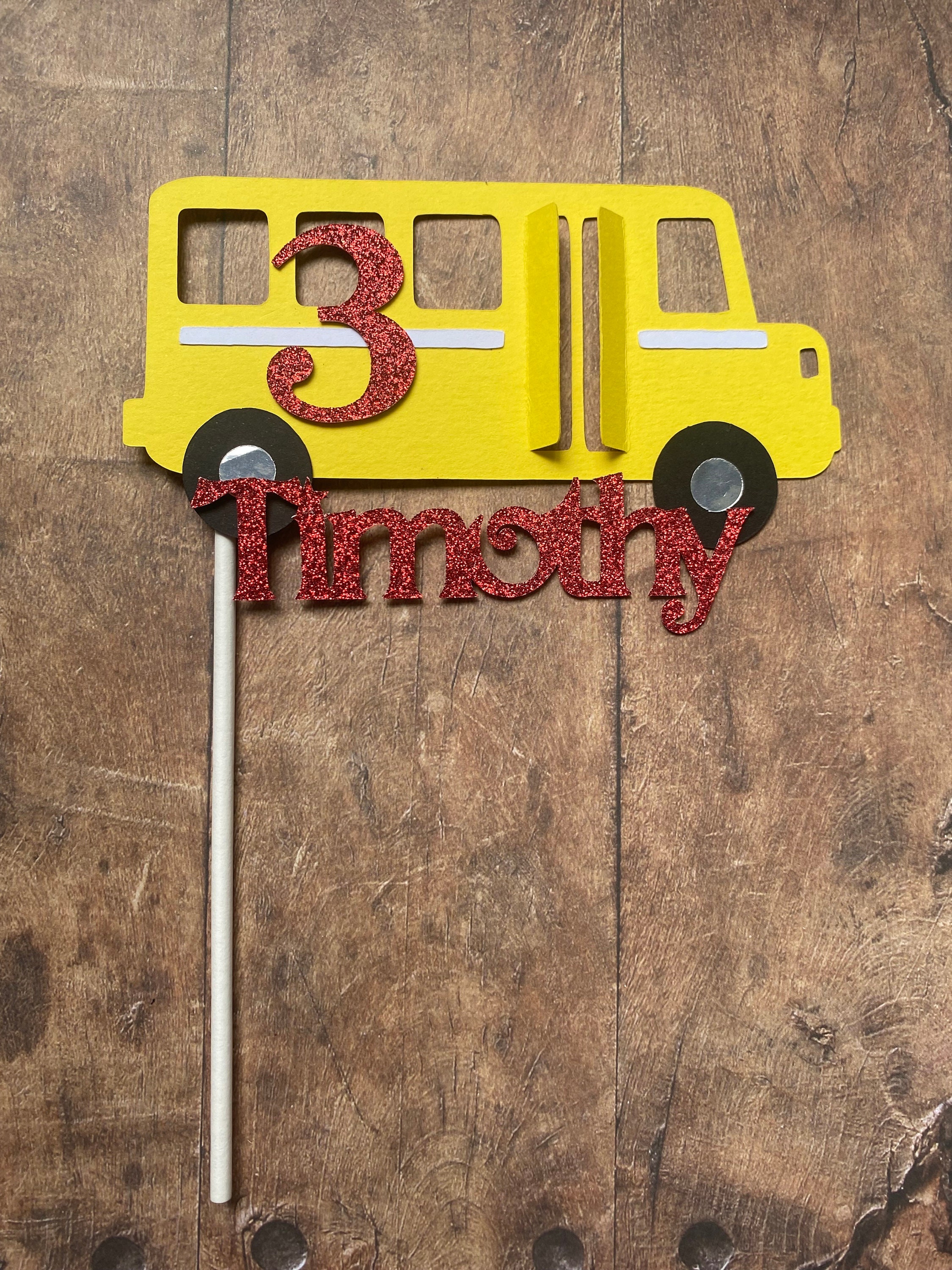 Personalized Yellow School Bus Glitter Cake Topper - Etsy