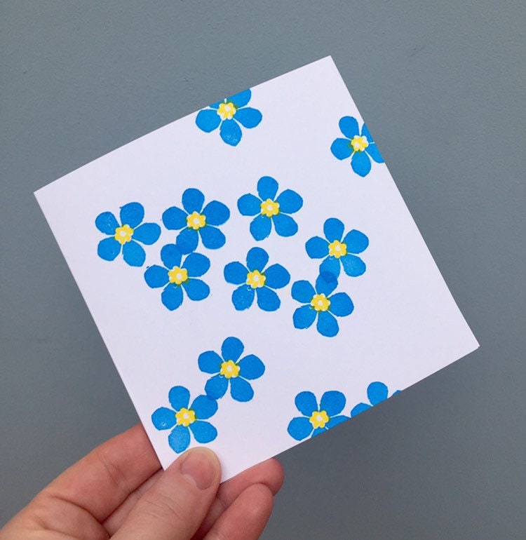 Forget Me Knot Flower Notelet Cards pack of 3 Linocut Cards | Etsy UK