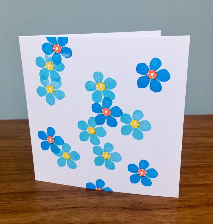 Forget Me Knot Flower Notelet Cards pack of 3 Linocut Cards | Etsy UK