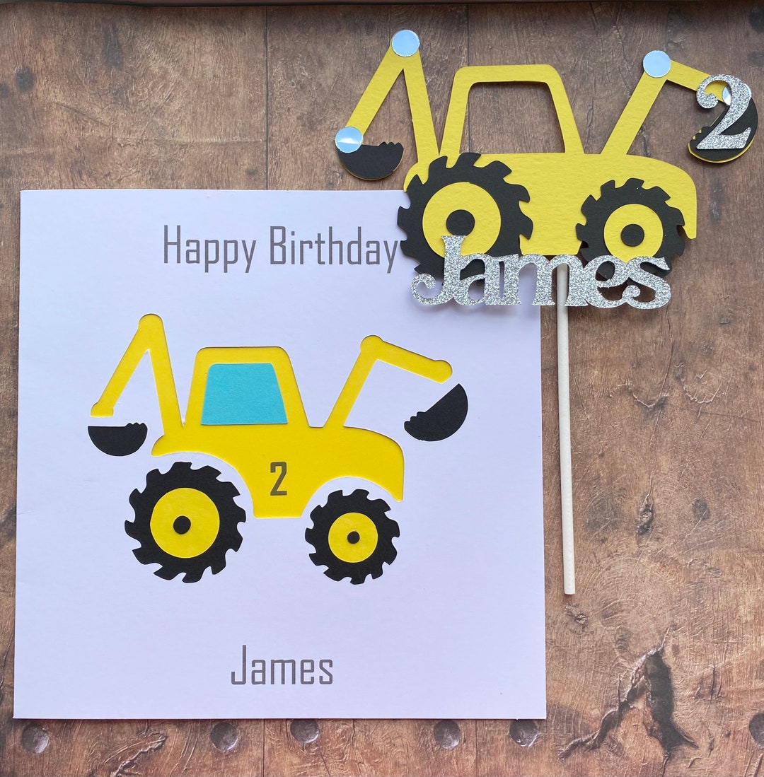 Large Yellow Digger Truck Birthday Card Personalised With Their Name ...