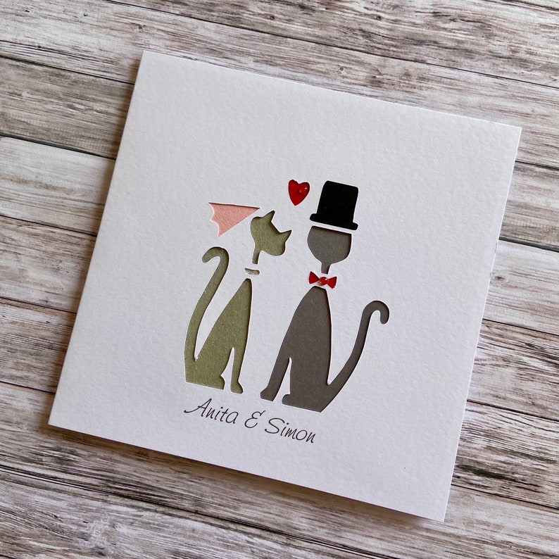 Personalized Papercut Cat Wedding Card, Bride and Groom - Etsy UK